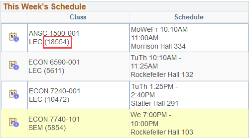 Locating a Class Number | Registrar